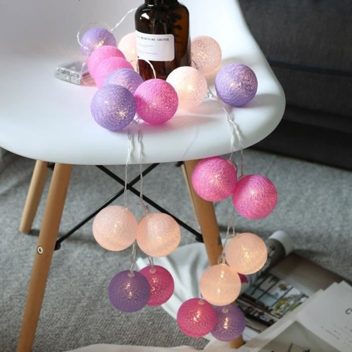 Guirlande lumineuse,6CM Coton Chaîne de Lumière Boule Guirlande Led ...