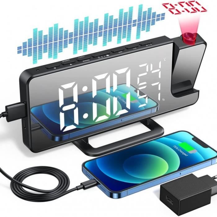 Radio Réveil Projection Plafond Réveil Numérique Mirror LED avec Radio ...