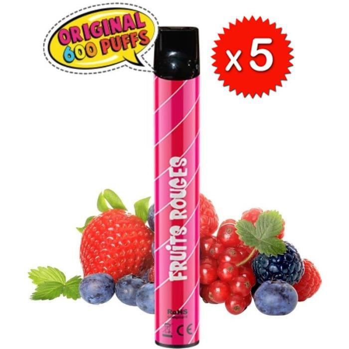 LOT DE 5 CIGARETTES WPUFF LIQUIDEO FRUITS ROUGES EN 17MG (1.7% ...