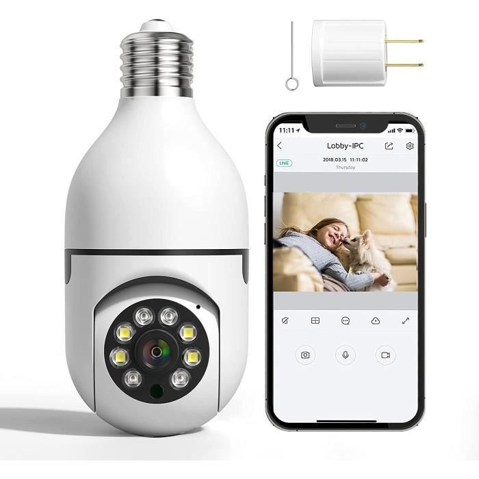 Caméra de sécurité à Ampoule E27 Caméra IP WiFi sans Fil à 360 degrés ...