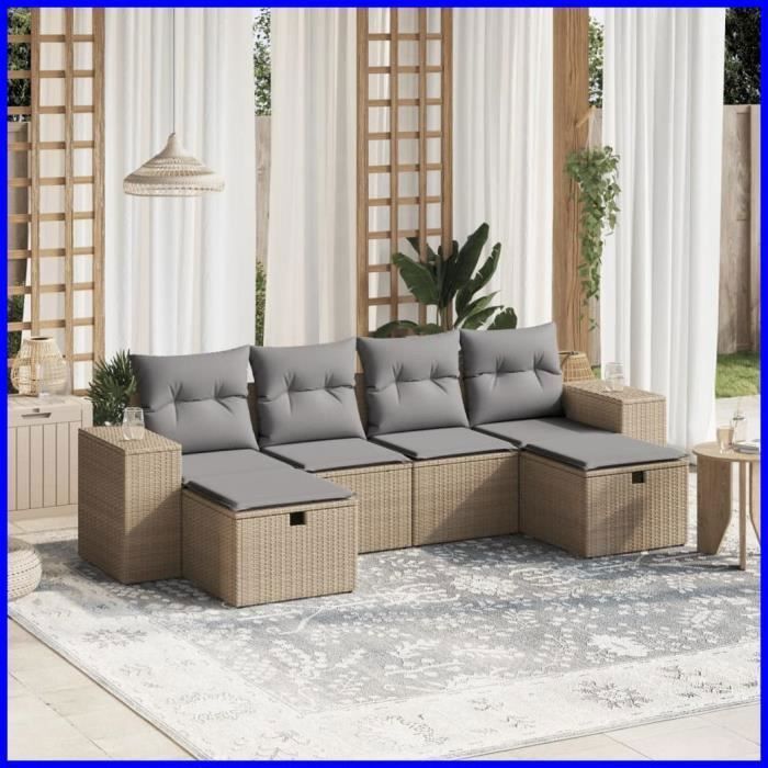 DXBK Salon de jardin avec coussins 6pcs mélange beige résine tressée ...