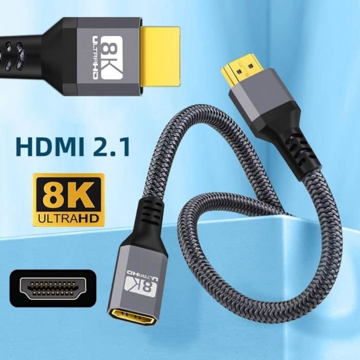 Câble HDMI 2.1 HDMI UHD 8K 60 Hz 4K 120 Hz 48 Go mâle vers femelle ...