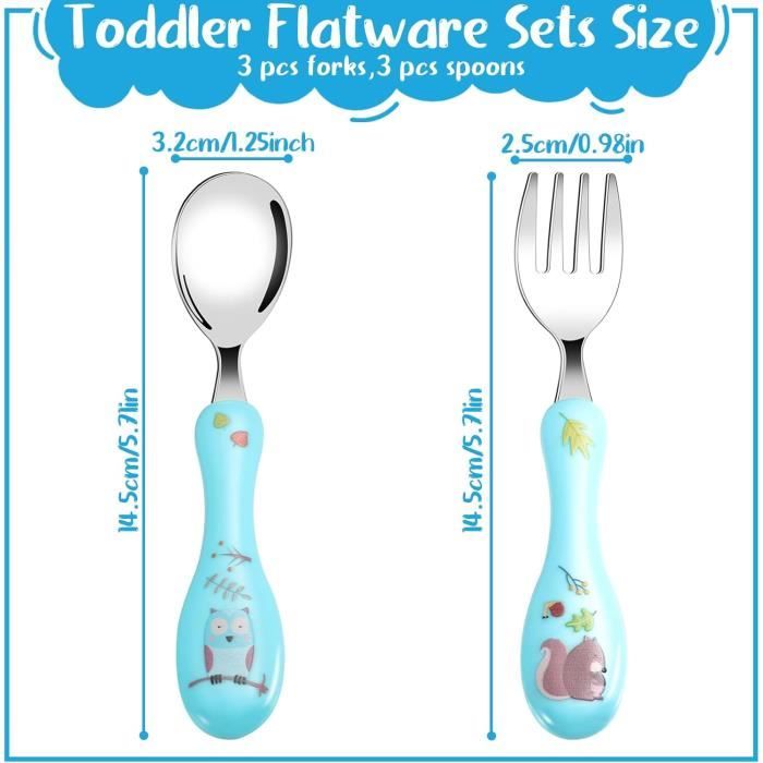 6 Pièces Set de Couverts Enfant en INOX, 3 x Fourchettes, 3 x Cuillères ...