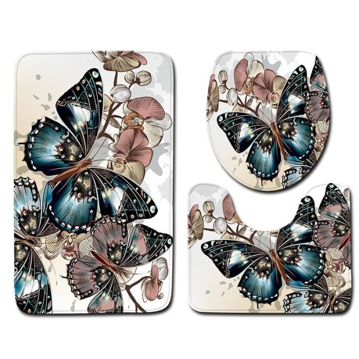 Tapis de Bain,Papillon toilette trois pièces tapis de sol tapis de ...