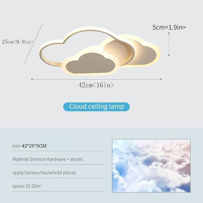 GHiycotdl Plafonnier Led,42Cm Nuage Lnaire Plafonnier,36W Avec Dimmable TéLéCommande 3000K-6000K ...