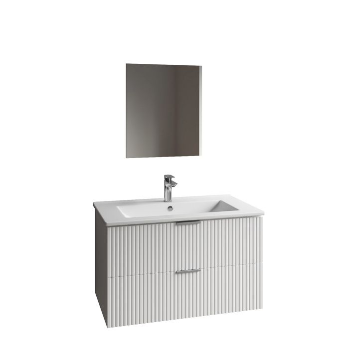 Meuble salle de bain simple vasque 60cm blanc MDF ondulé - Cdiscount Maison