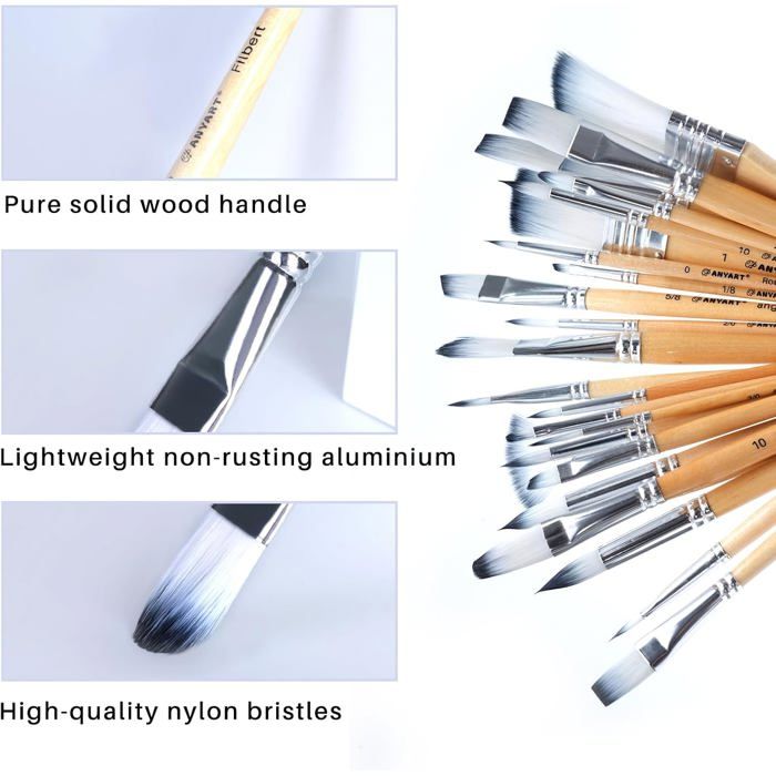 Anyart Set de 24 pinceaux d'artiste Set de pinceaux pour Peinture ...