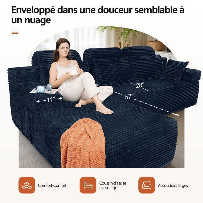 Canapé d'angle réversible avec méridienne, canapé modulairee dossier ...