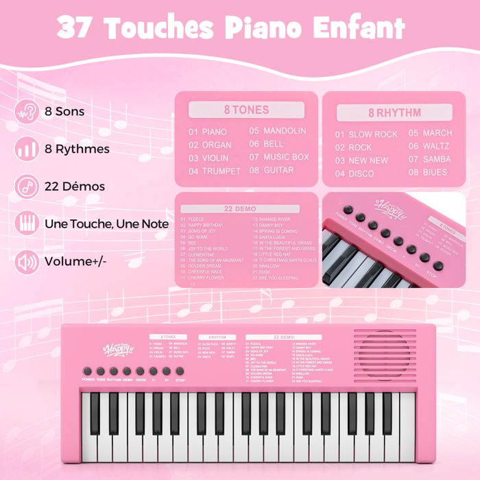 Clavier Musical Electronique Portable Enfants 3 Ans+ 37 Touches COSTWAY ...
