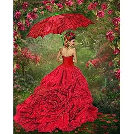 Diy 5D Diamant Peinture Point De Croix Broderie Strass Robe Rouge Et ...