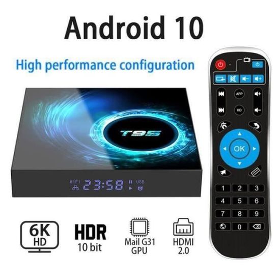 TV Box Android 10 T95 Smart TV BOX Wifi BT 2G+18Go H616 6K Netflix Google Store Boite Multimedia ...