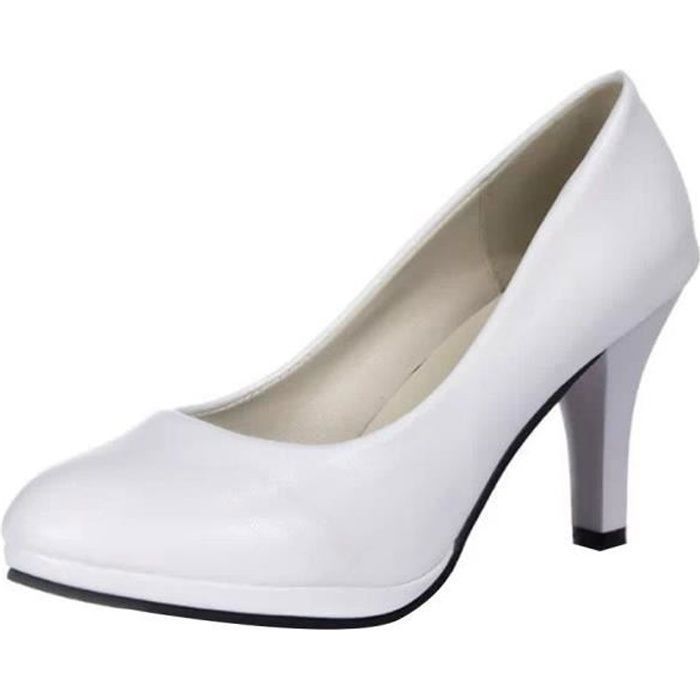 Escarpins Talon Aiguille Hauteur Plateforme Epais pour Femme - Blanc en ...