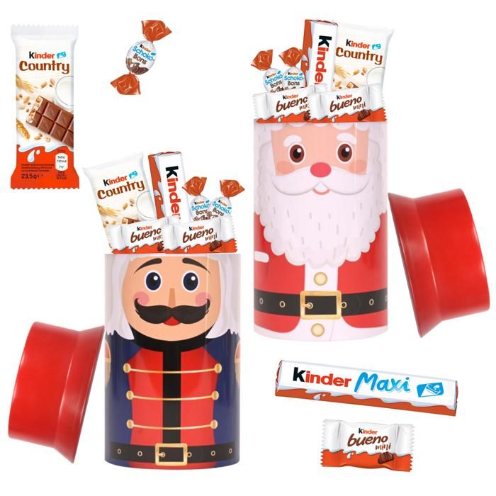 2 Personnages de Noël garnis de 30 chocolats Kinder Schokobons, mini ...