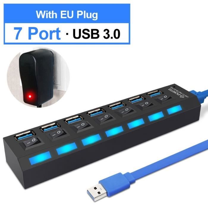 3.0 7 ports avec l'UE - Adaptateur multi-ports USB 3.0 Ports 4 7 pour prolongateur de Port, USB ...