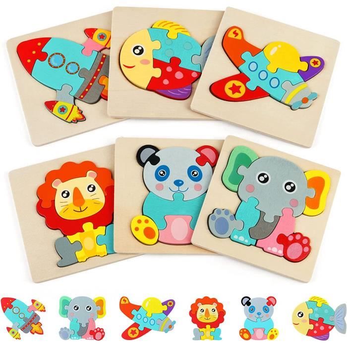 Lot de 6 Puzzle en Bois Enfant,3D Puzzles Animaux,Jeuets Educatifs ...
