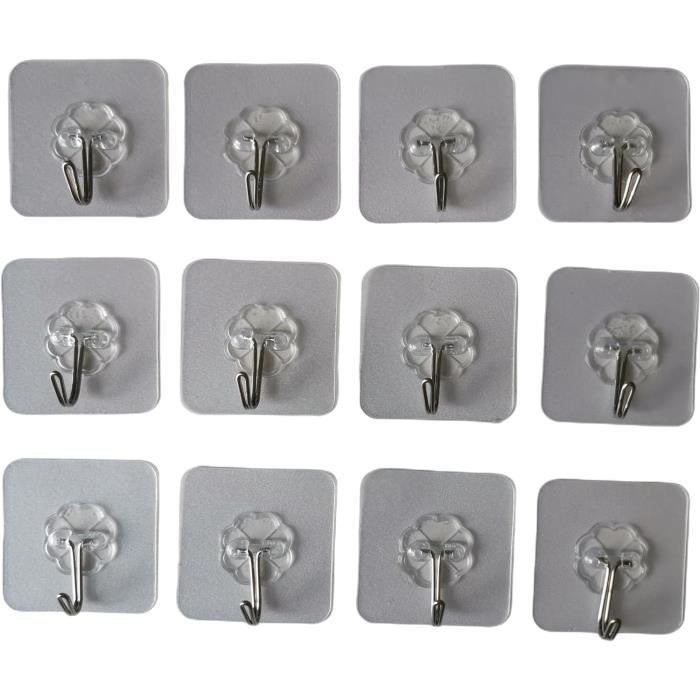 12 Pièces Crochet Adhesif Mural,Porteur 10Kg (Max),Crochets Adhesifs ...