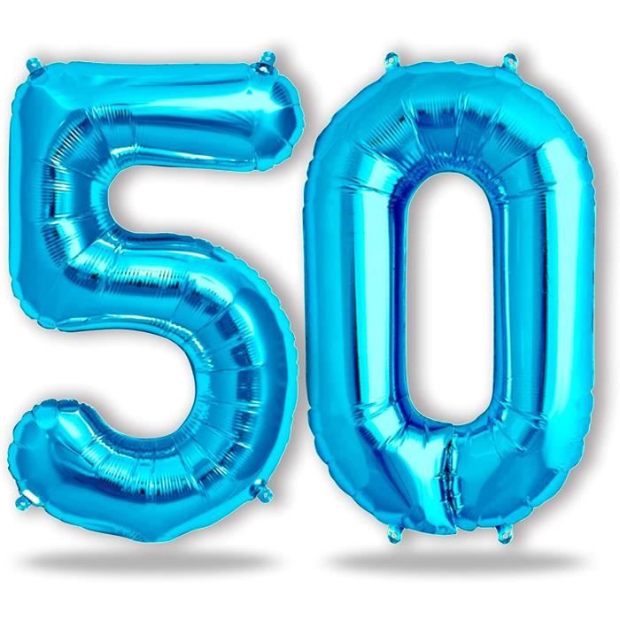 Ballons Anniversaire 50 an Bleu - Gros Ballon Chiffre 50 Numéro 50 ...