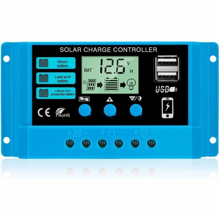 Contrôleur de Charge 30A 12V/24V Régulateur de Charge Panneau Solaire Intelligent avec écran LCD ...