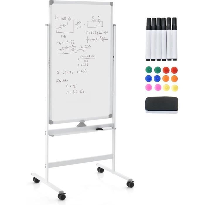 GOPLUS Tableau Blanc Roulant Magnétique 60x100cm avec Hauteur Réglable ...
