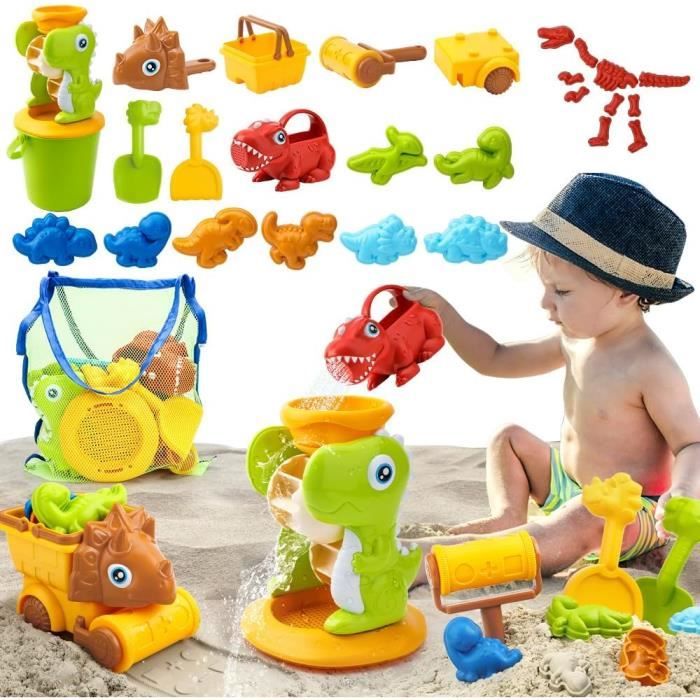 Mini Tudou Jouets de Plage pour Enfants,Dinosaure Jouets pour Bac à Sable avec Roue à Eau Moules ...