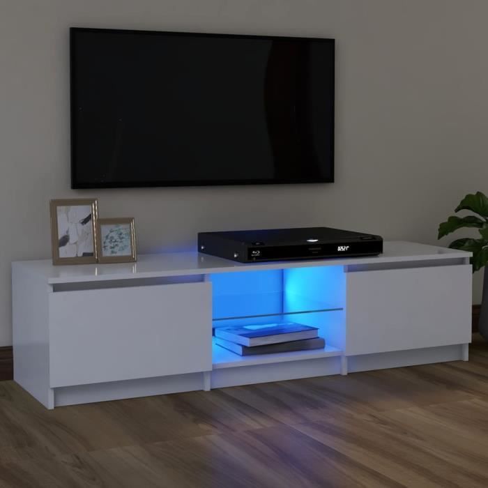 "Top" Meuble tv JILI - Table TV Moderne avec lumières LED Blanc ...