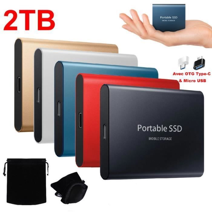 Disque Dur SSD Externe Portable 2TB 2To OTG Type-C USB Mini Taille Noir ...