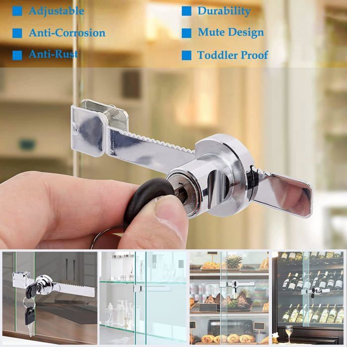 Lot De 2 Verrous De Scie Coulissante Avec Clé Différente Serrure Verrou Vitrine En Verre ...