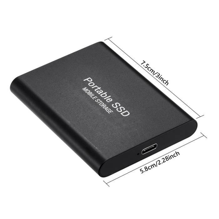 Disque Dur SSD Externe Portable 2TB 2To OTG Type-C USB Mini Taille Noir ...