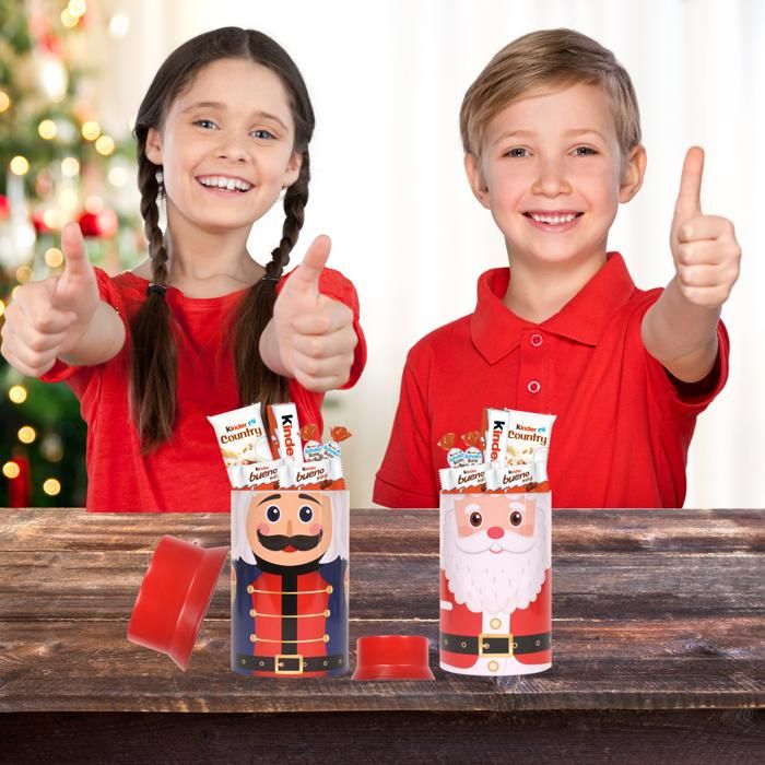 2 Personnages de Noël garnis de 30 chocolats Kinder Schokobons, mini ...