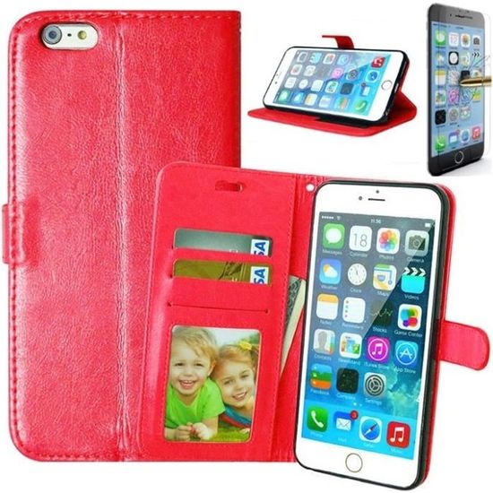 Coque iPhone 8 Rabat Portefeuille Rouge + Verre trempé - Cdiscount ...