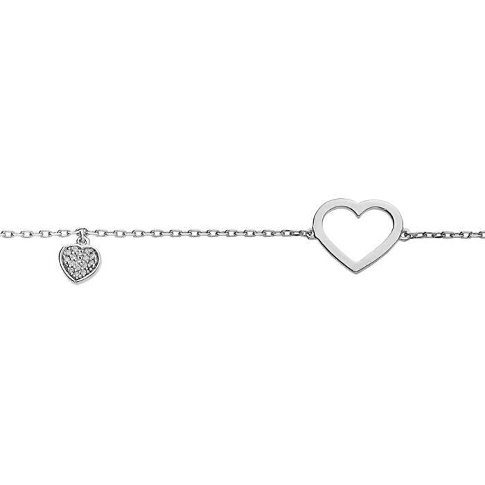 Bracelet en argent platiné chaîne avec coeur évidé et pampille coeur ...
