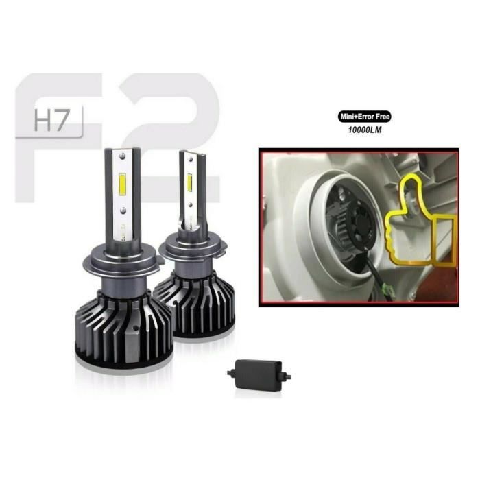Lot de 2 Ampoules LED H7 6000K Full Can-Bus 5000Lm pour Feux de ...