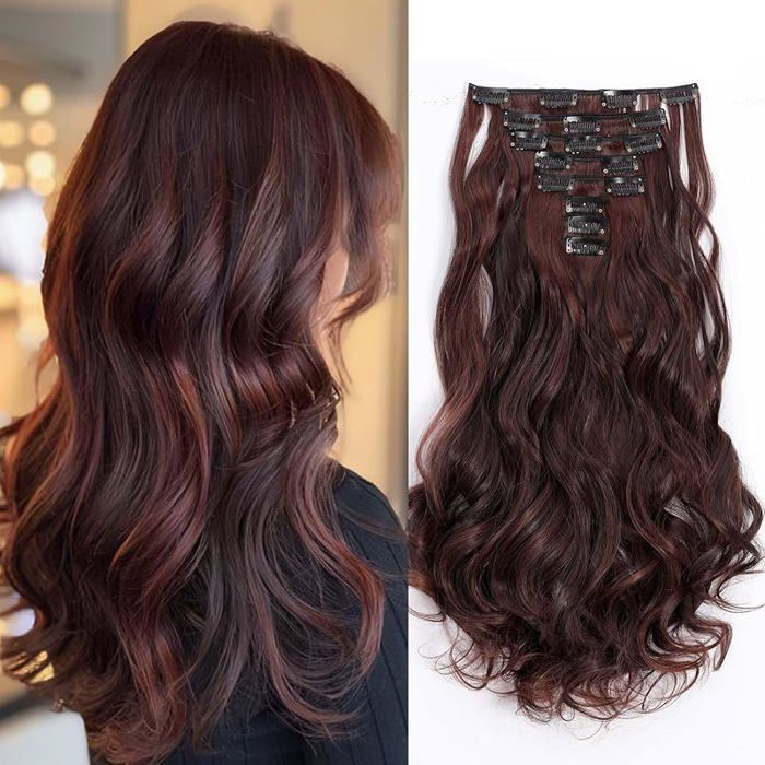 Extension de Cheveux Naturel Clips Boucls 45cm 8PCS Extension a Clip ...