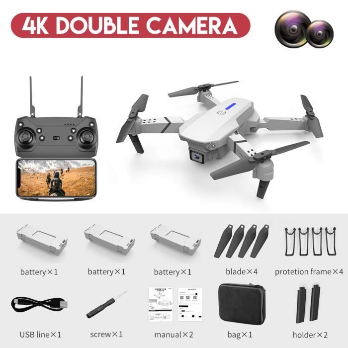 Blanc 4K 2C 3B-Mini Drone Easy Fly 4K VR, E88, Quadricoptère Pliant ...