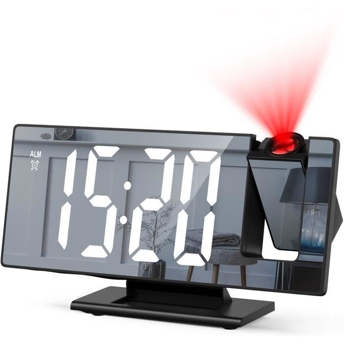 Reveil Projecteur Plafond, Réveil Matin avec écran LED Miroir, Horloge ...