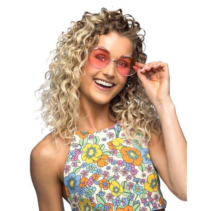 PAIRE DE LUNETTES RONDES XL ROSES HIPPIE ADULTE Rose, Argent - Achat ...
