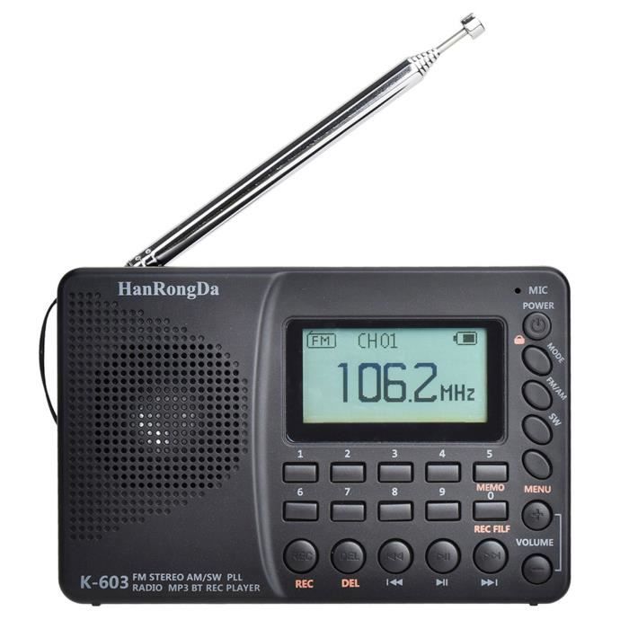 HRD-603 Radio portative AM - FM - SW - BT - TF Radio de poche USB ...