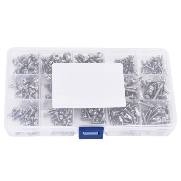 Garosa jeu de vis Kit d'assortiment de vis autotaraudeuses à tête cylindrique croisée 400 pièces ...