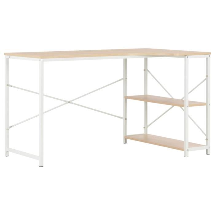MAD Bureau d'ordinateur Blanc et chêne 120 x 72 x 70 cm ...