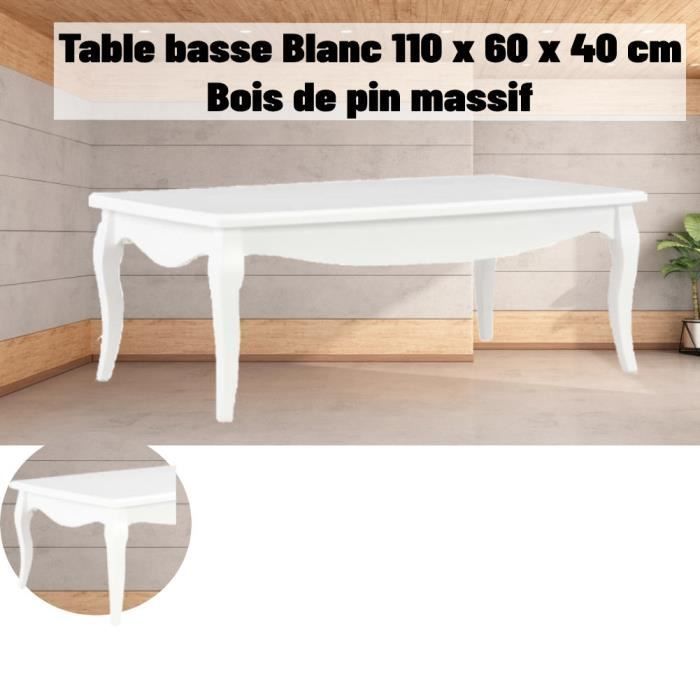 Table basse CEN - HURRISE - Blanc - 110 x 60 x 40 cm - Bois de pin ...