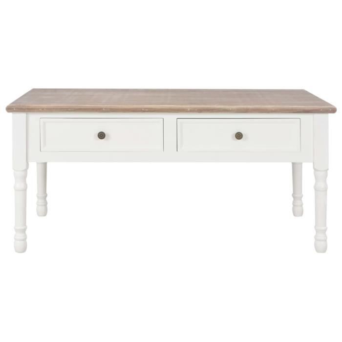 SIB Table basse blanc et couleur de bois naturel 100 x 55 x 45 cm pied ...
