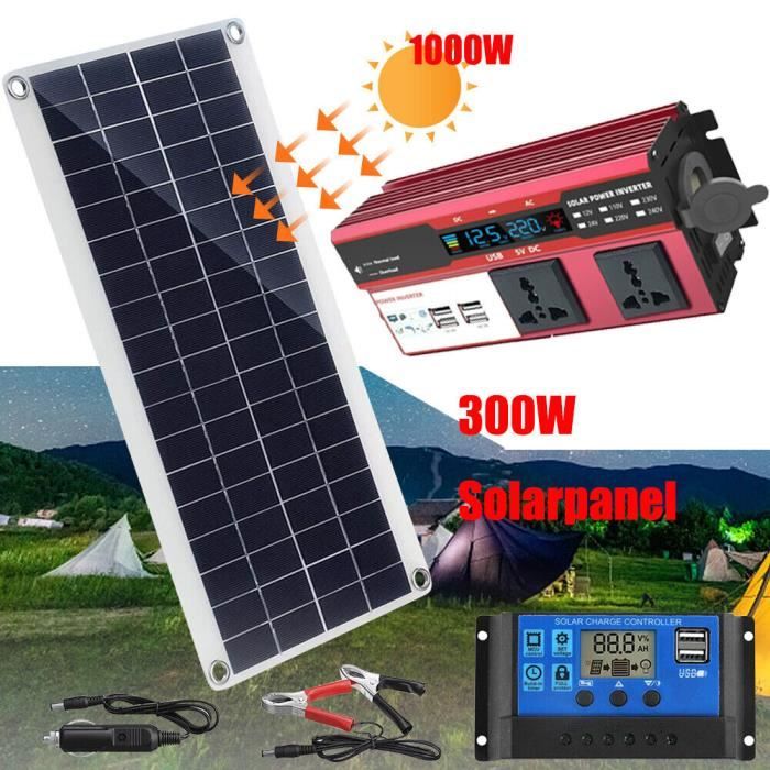 Kit de contrôleur de Tension de Chargeur de Panneau Solaire 200W 100A+Convertisseur 12v 220v ...