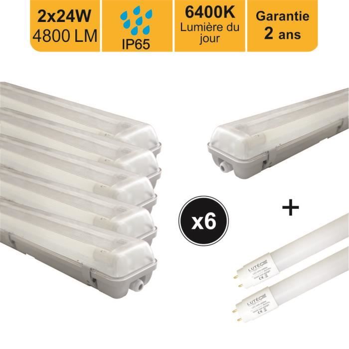 Lot de 6 boitiers étanche traversant IP65 150cm + 2 tubes LED 2x24W ...