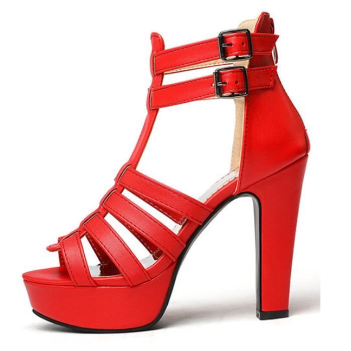 Chaussures Femme Escarpins Rouge Cuir Eté Sexy Fermoir Haut Talon 11cm ...