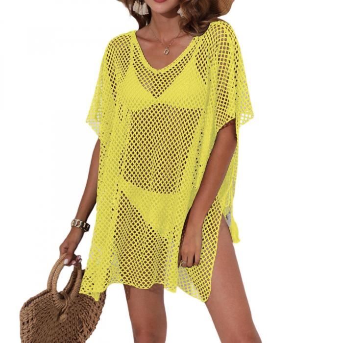 Femme Plage Cache Maillot de Bain à Couleur Unie Robe de Plage Femme ...