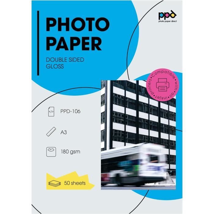 Lot De 50 Feuilles De Papier Photo Jet D'Encre A3 Double Face Brillant-Brillant (180 G-M²) -106 ...