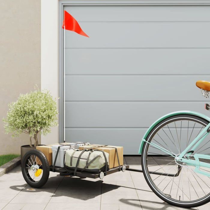 Remorque de vélo Noir 122x53x28 cm Fer, Chariot de vélo, Chariot de ...