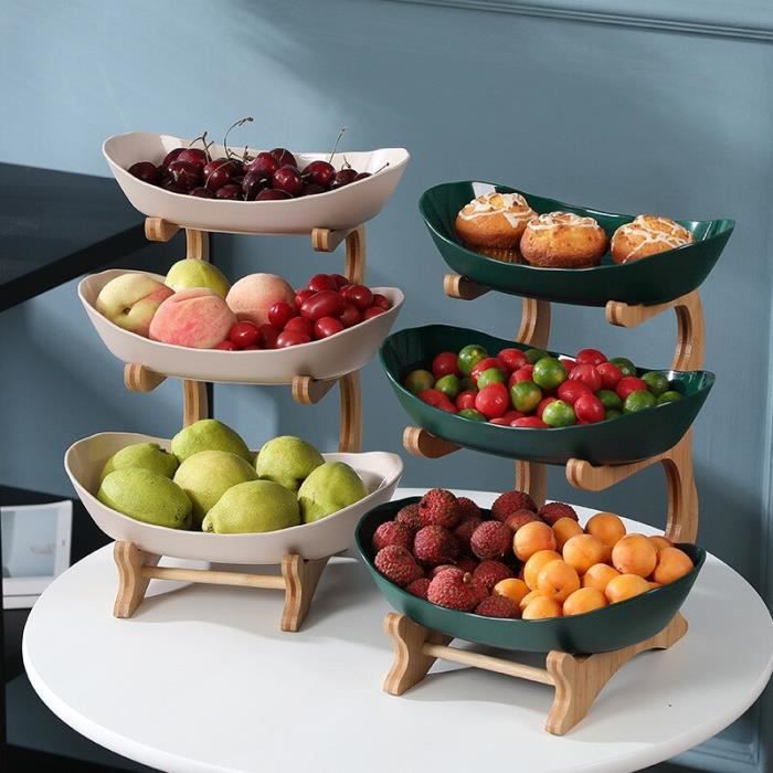 Assiettes à fruits en plastique à niveaux avec support en bois bols de ...