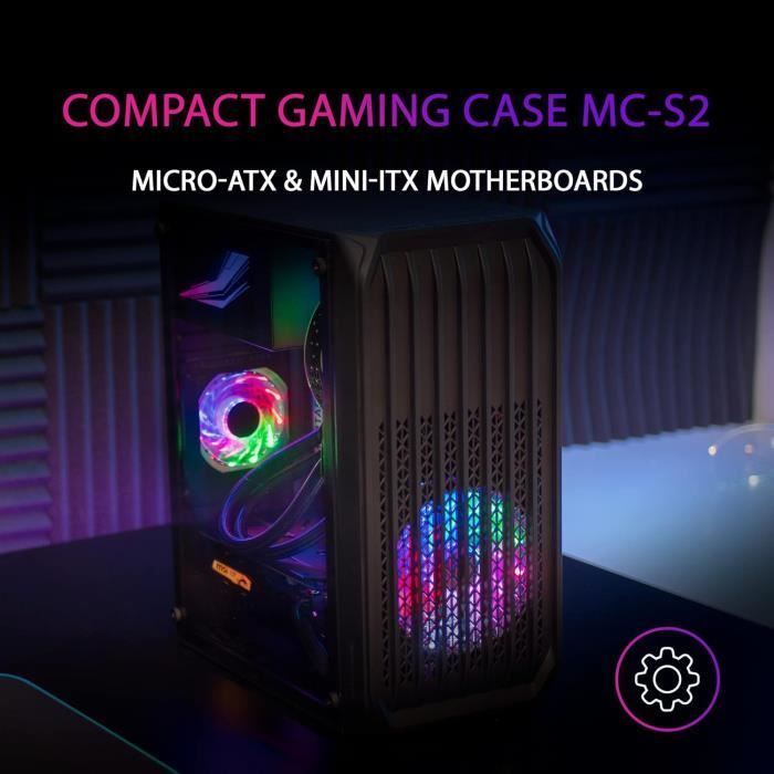 Mars Gaming MC-S2, Boîtier PC Micro-ATX Ultra-Compact, Grille Avant, 2x Ventilateurs FRGB ...