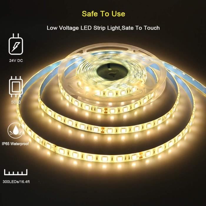 24v Ruban À Led Blanc Chaud 3000 3500k 5 Mètres Flexible 300 Leds 5050